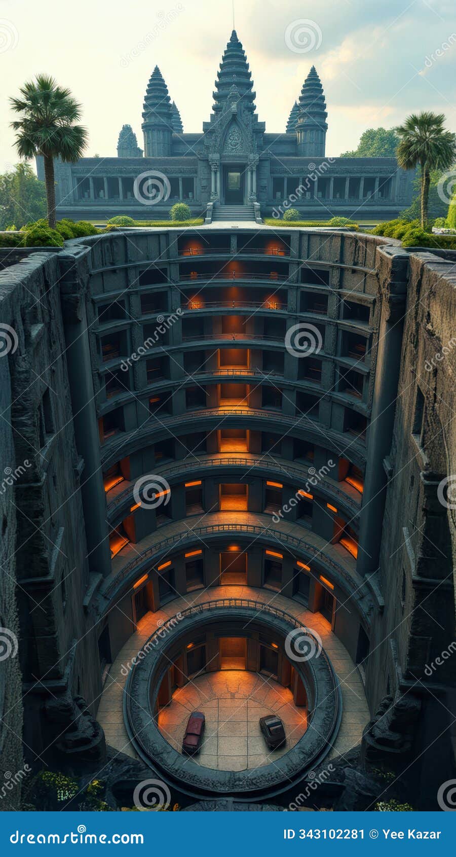 Angkor Wat Temple within a Circular Structure Stock Illustration ...