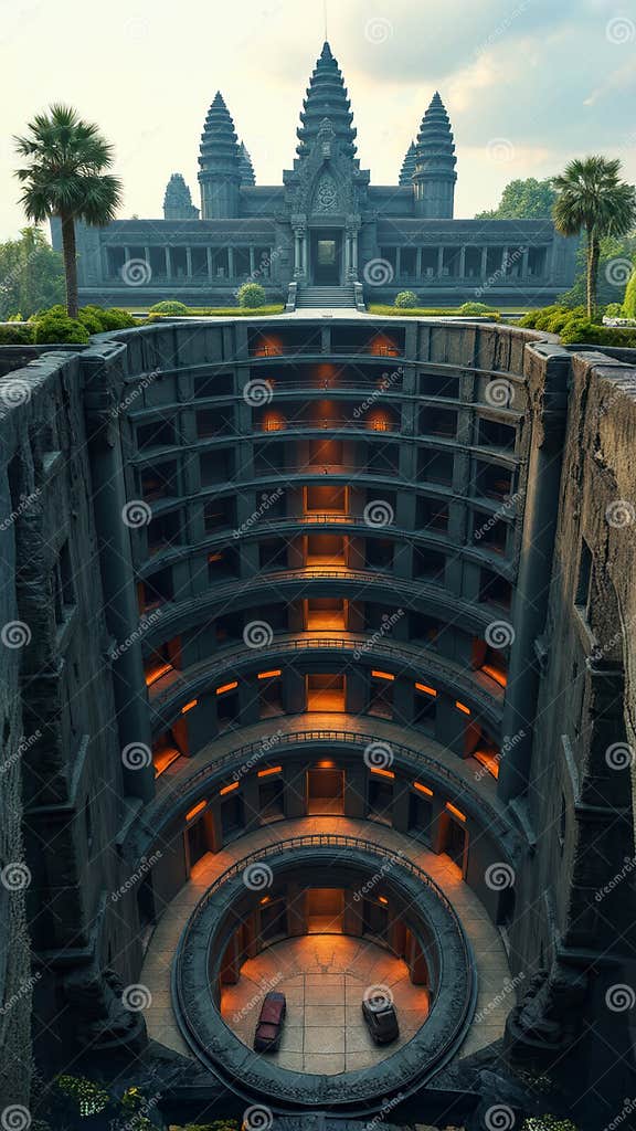 Angkor Wat Temple within a Circular Structure Stock Illustration ...