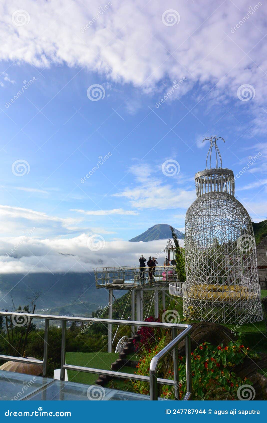 Stone Viewing Tower And Hiking Trail Markers With Arrow Signs On Wielka ...