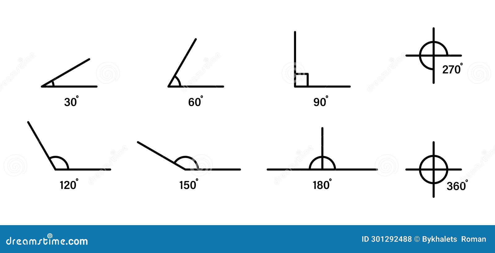 Angle Degree Grade Icon. Angle 30, And 180 Degree Icon Set. Angles ...