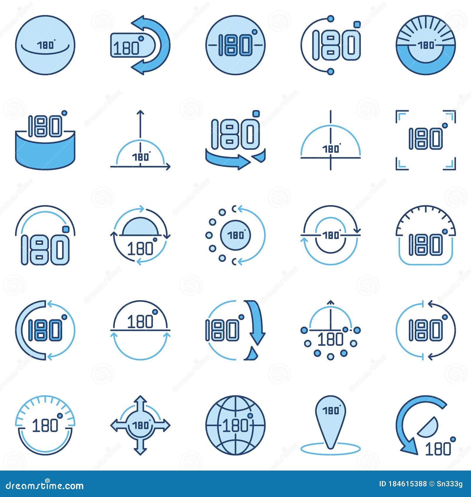 Angle 180 Degrees Blue Vector Icons Collection Stock Vector ...