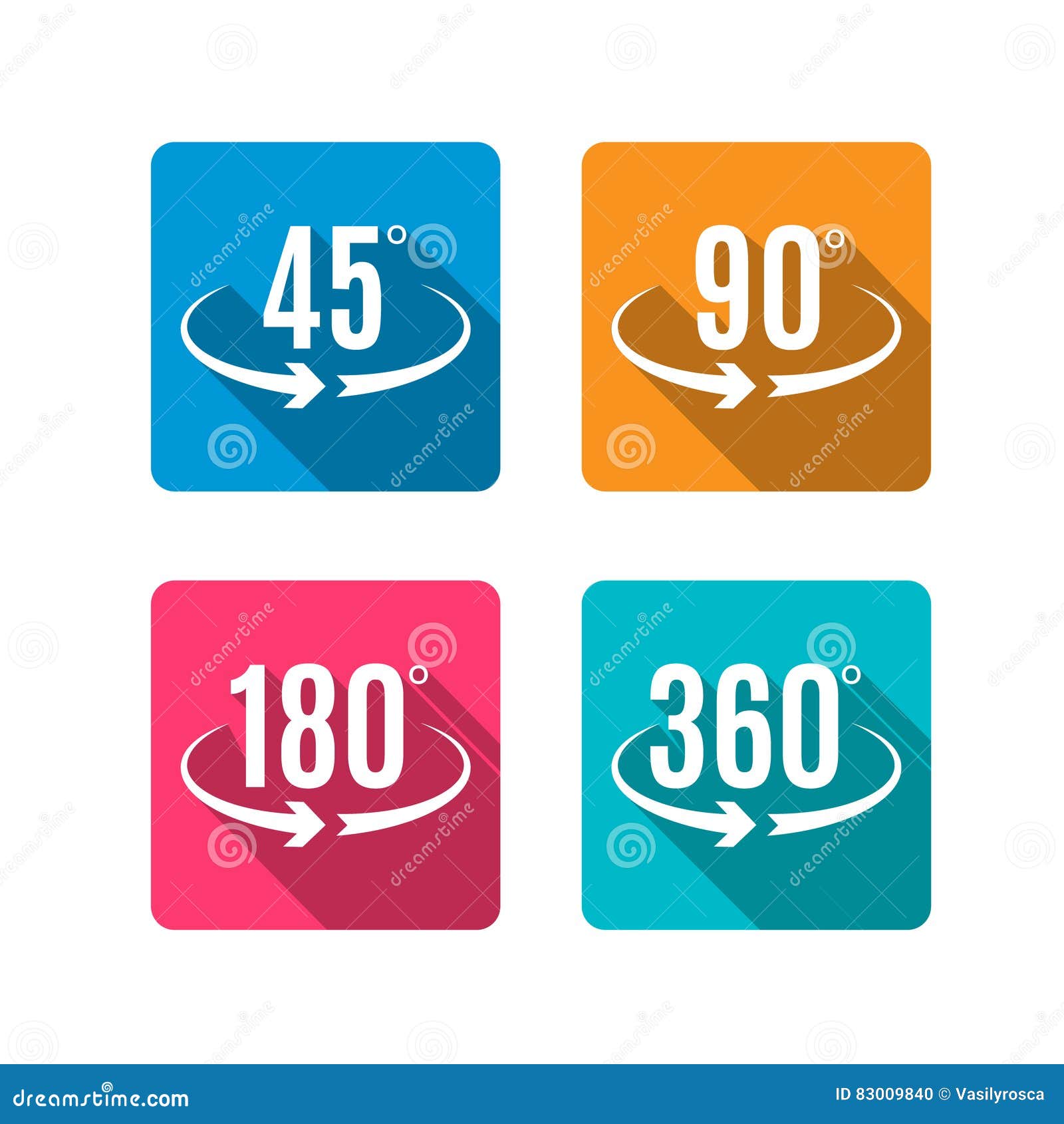 Angle Degrees Flat Icons Vector Design. Arrows Rotation Circle Symbol ...