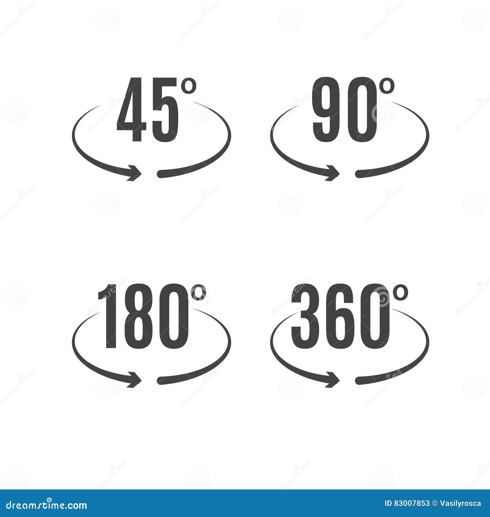 Angle Degrees Icons Vector Design Arrows Rotation Circle Symbol Stock