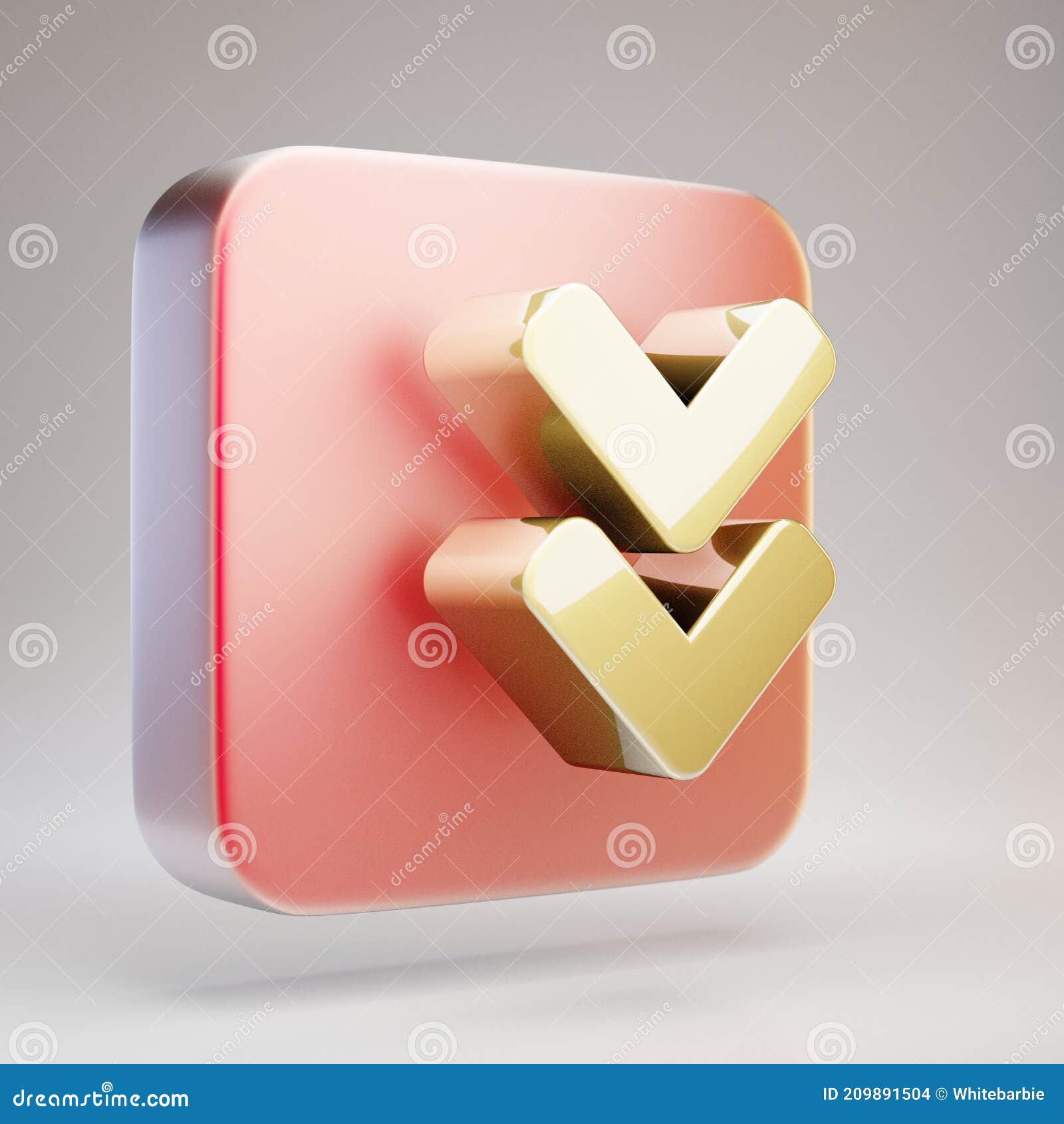 Angle Double Down Icon. Golden Angle Double Down Symbol on Red Matte ...