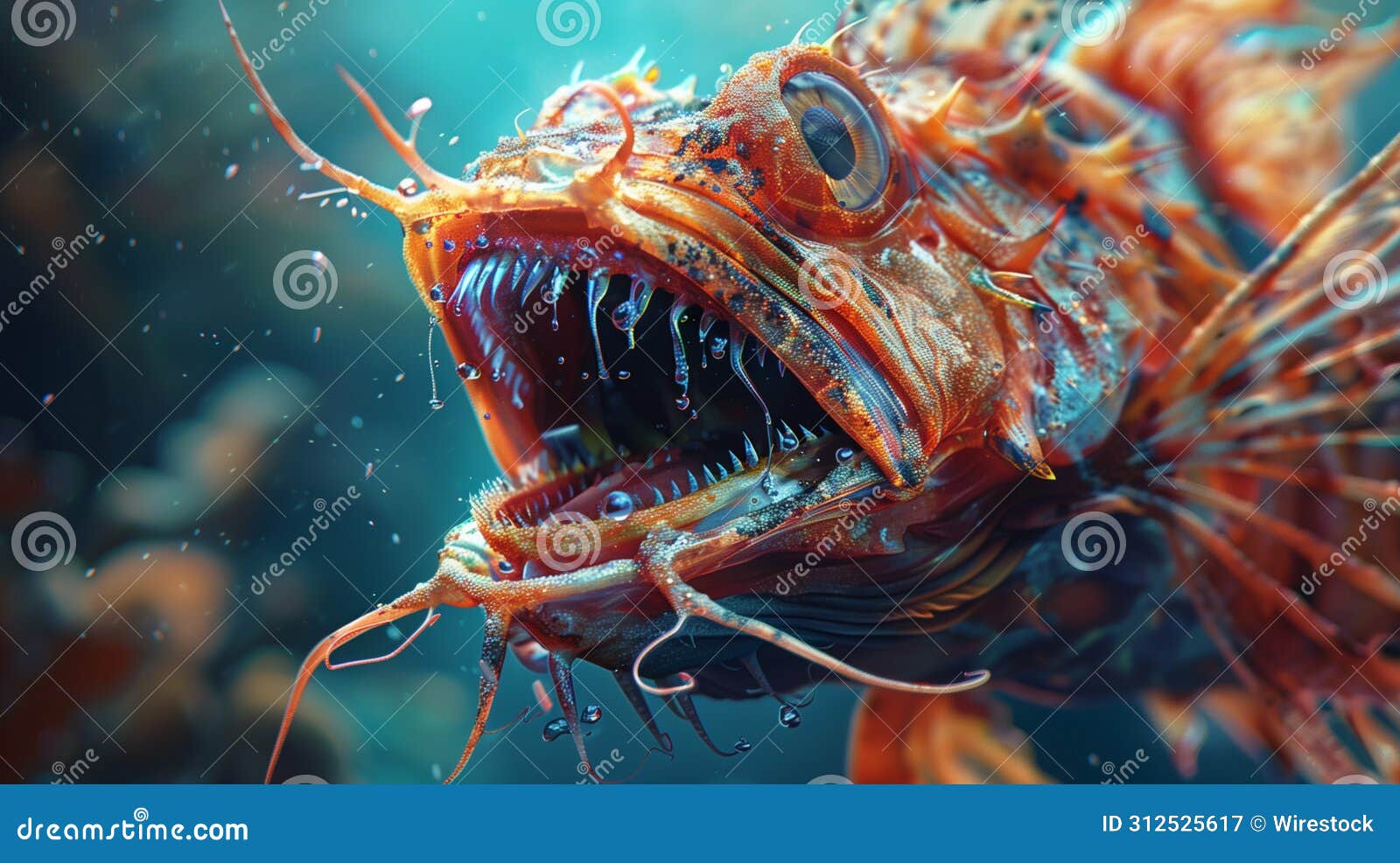 An Angle Fish Showing Its Sharp Teeth and Open Mouth, with Large White ...