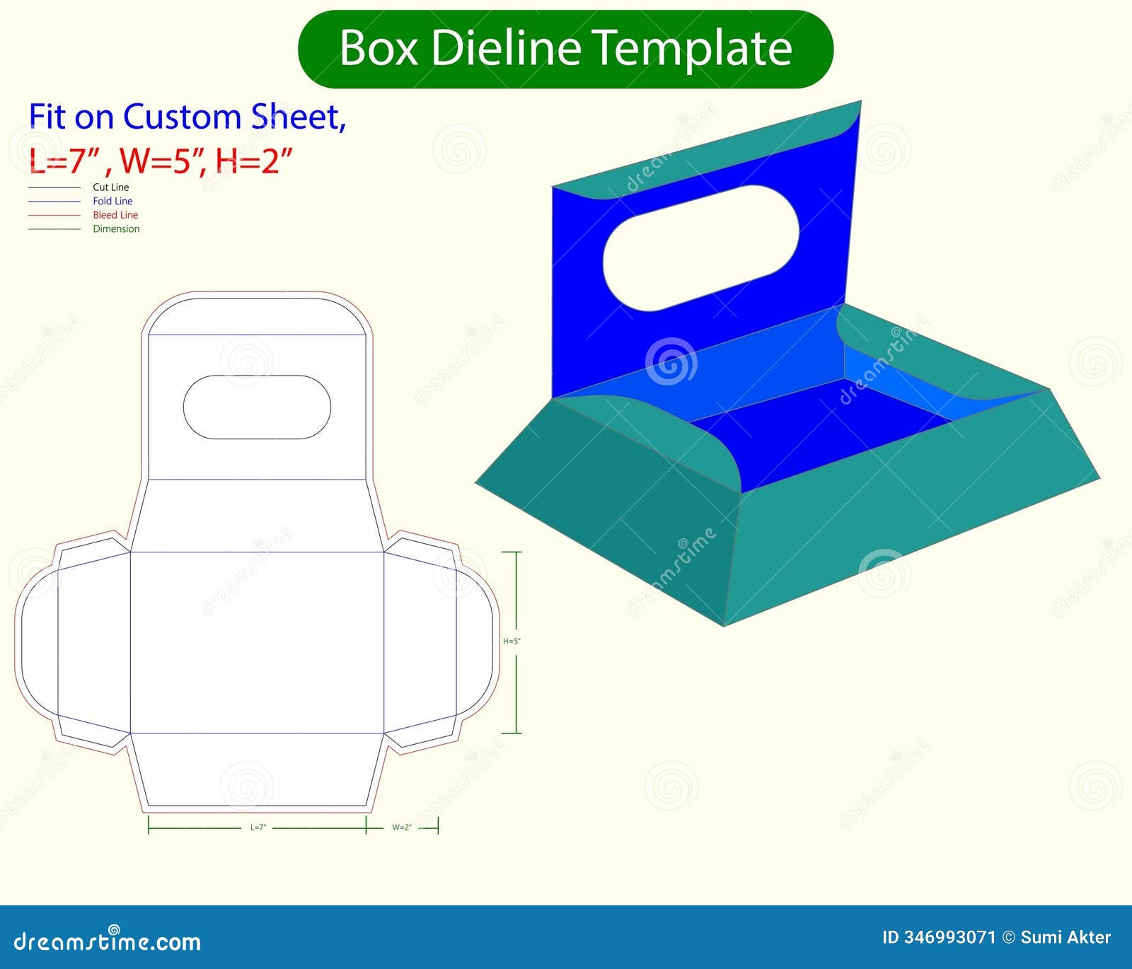 Angle Gift Box L 7, W 5, H 2 Inch Dieline Template Stock Vector ...