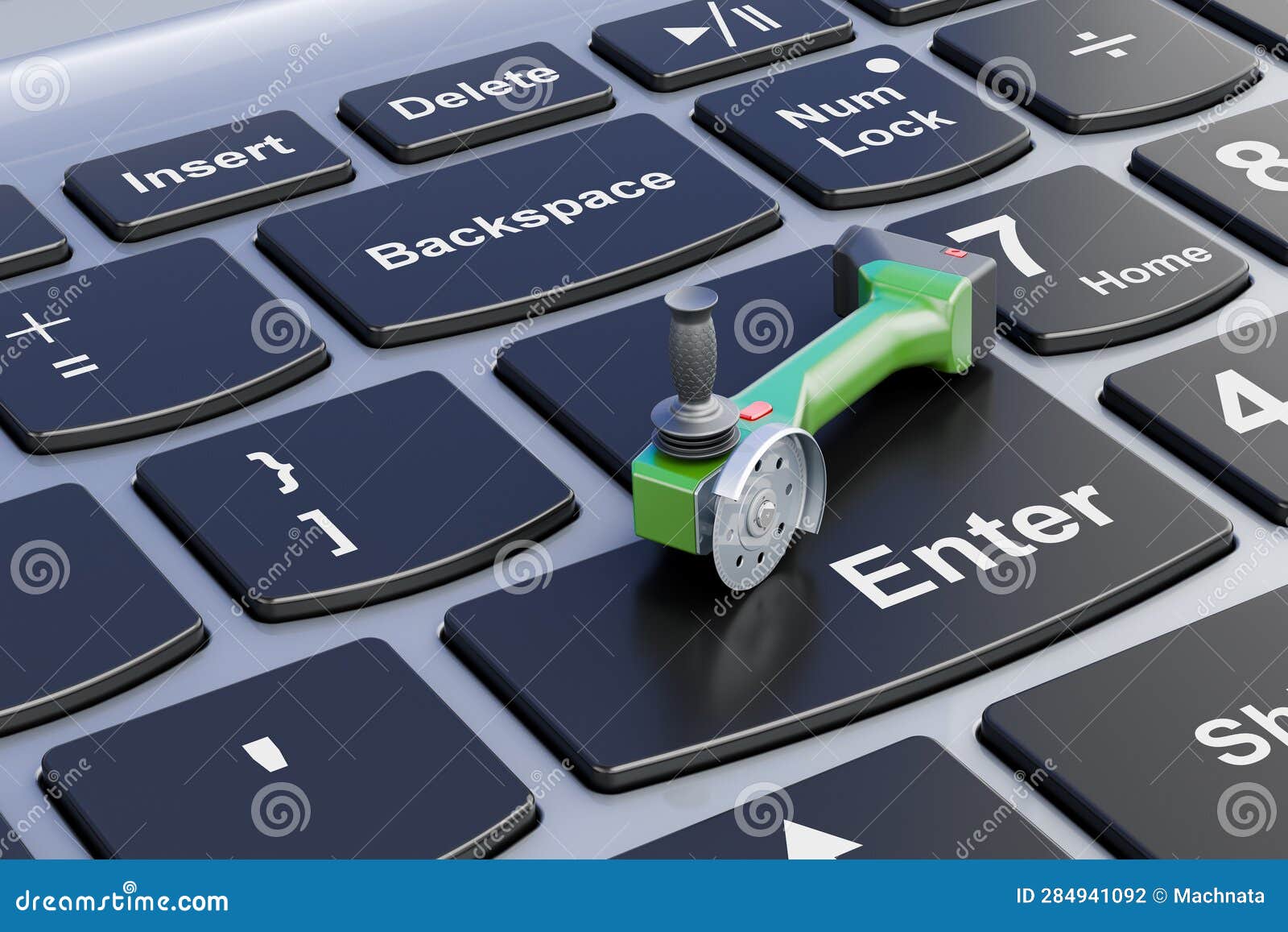 Angle Grinder on Laptop Keyboard. 3D Rendering Stock Illustration ...