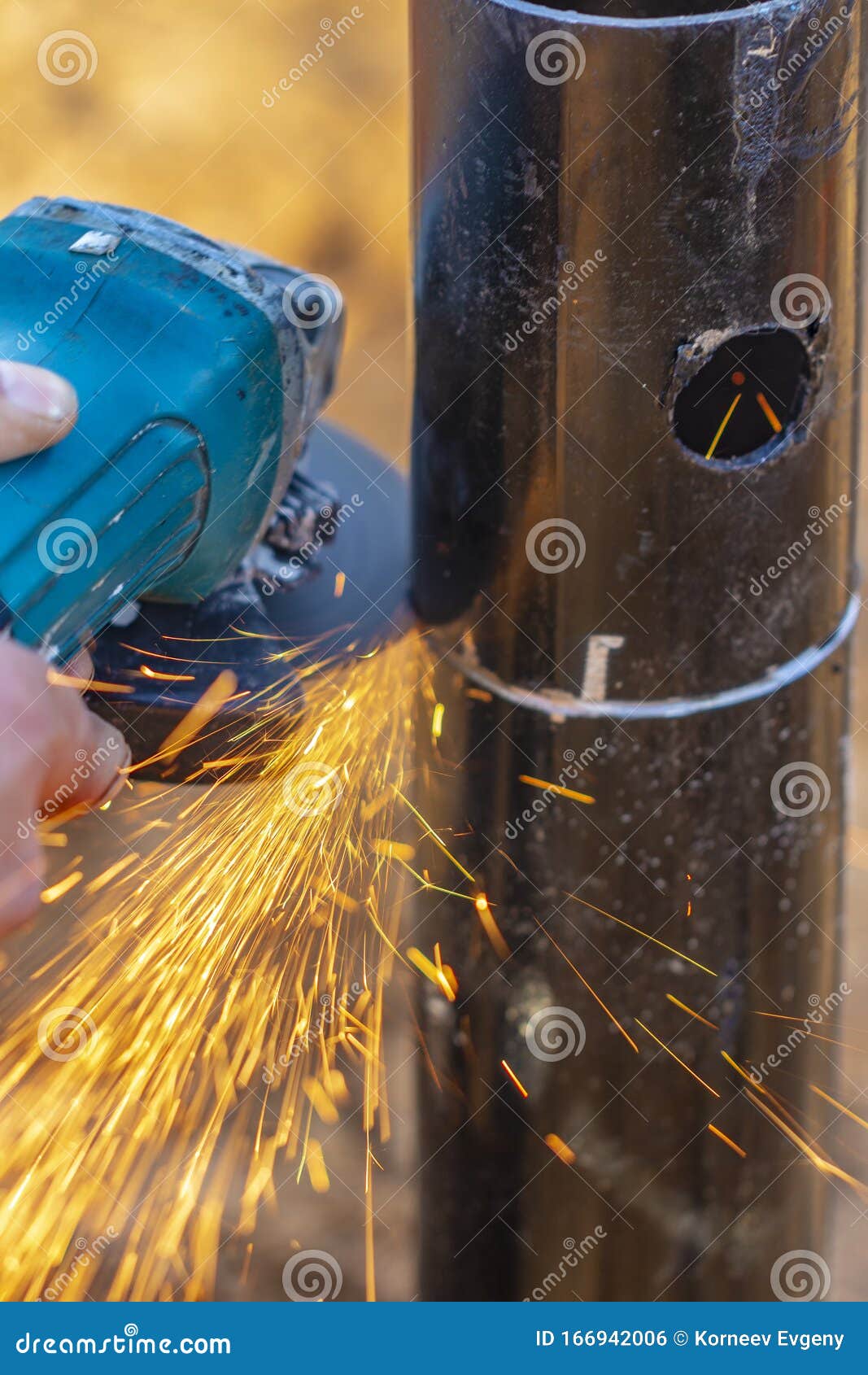 Angle Grinder, Pipe End. Foundation Works. Locksmith Stock Photo ...