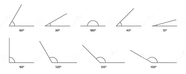 Angle Icons Set 150 135 120 90 180 60 45 30 15 Degree Measure