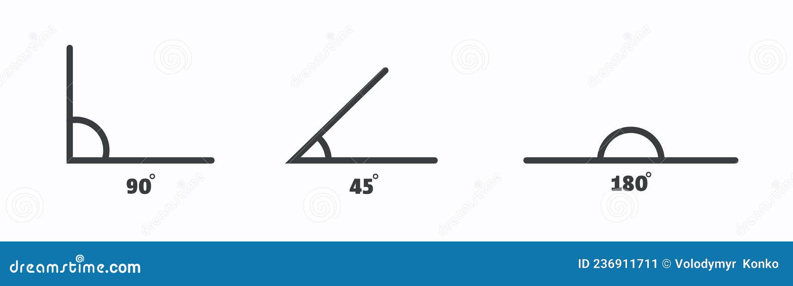 Angle Line Art Icons Set 150 135 120 90 60 45 30 Degree Measure