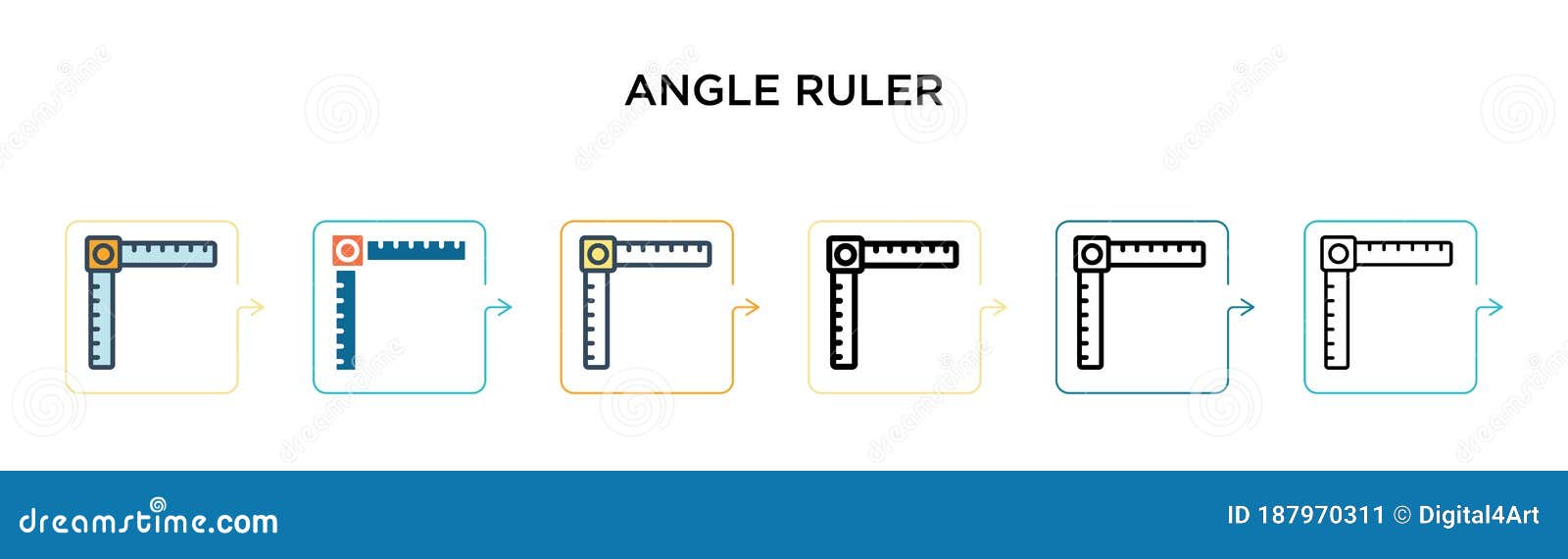 Angle Ruler Vector Icon in 6 Different Modern Styles. Black, Two ...