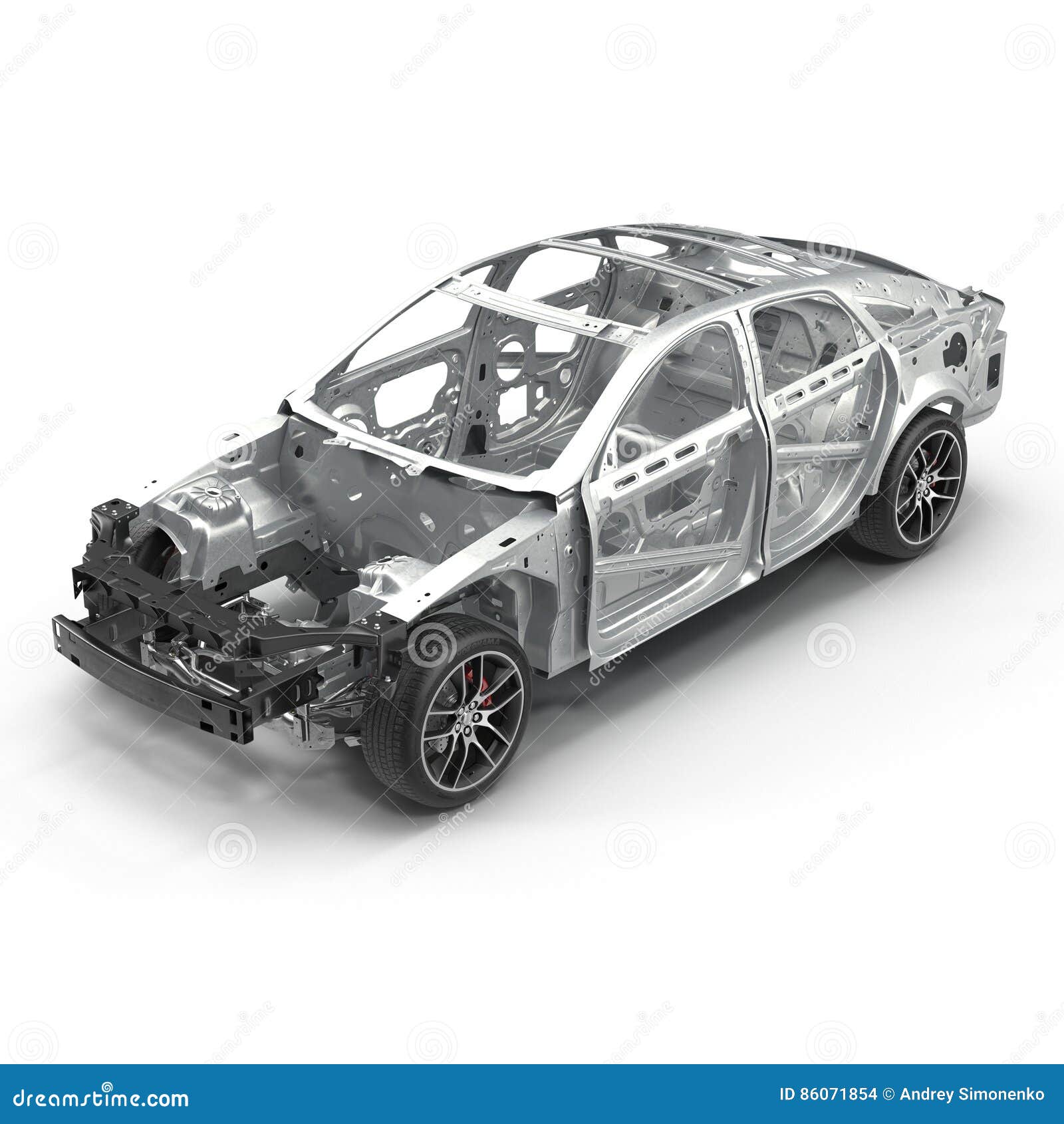 Angle from Up Car Frame with Chassis on White. 3D Illustration Stock ...