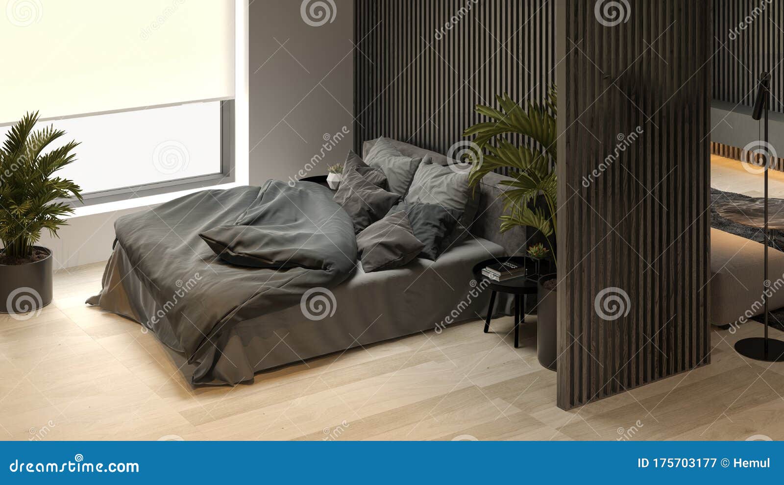 Angle View Black Minimalist Interior of Modern Living Room 3D Rendering ...