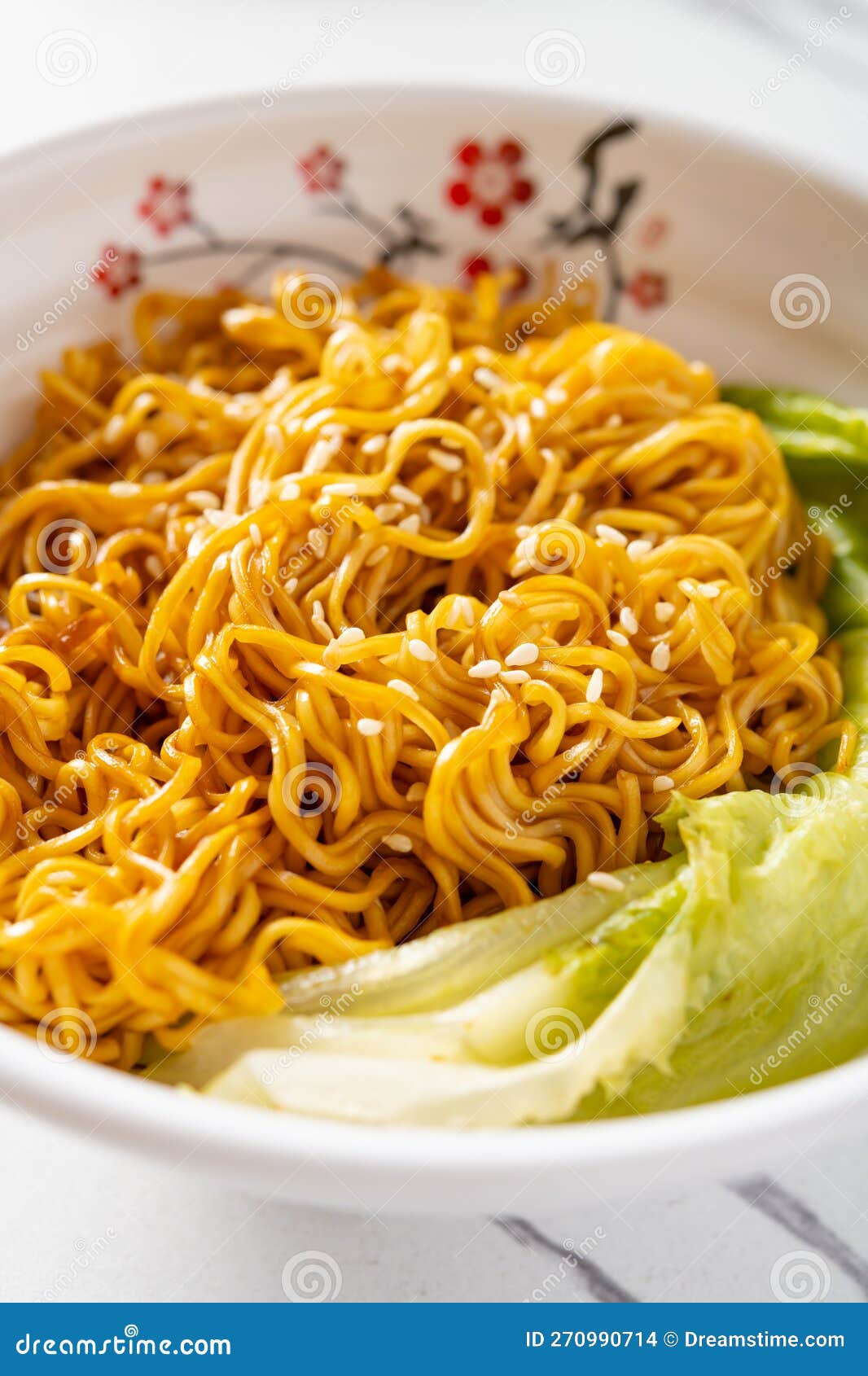 Angle View Bowl of Noodles with Cabbage Vertical Composition Stock ...