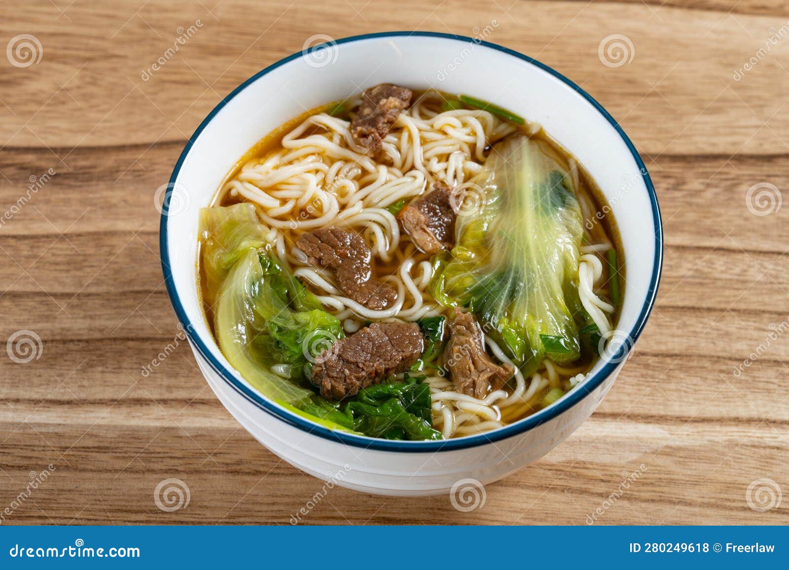 Bowl of Rice Noodles with Beef and Cabbage Horizontal Composition Stock ...