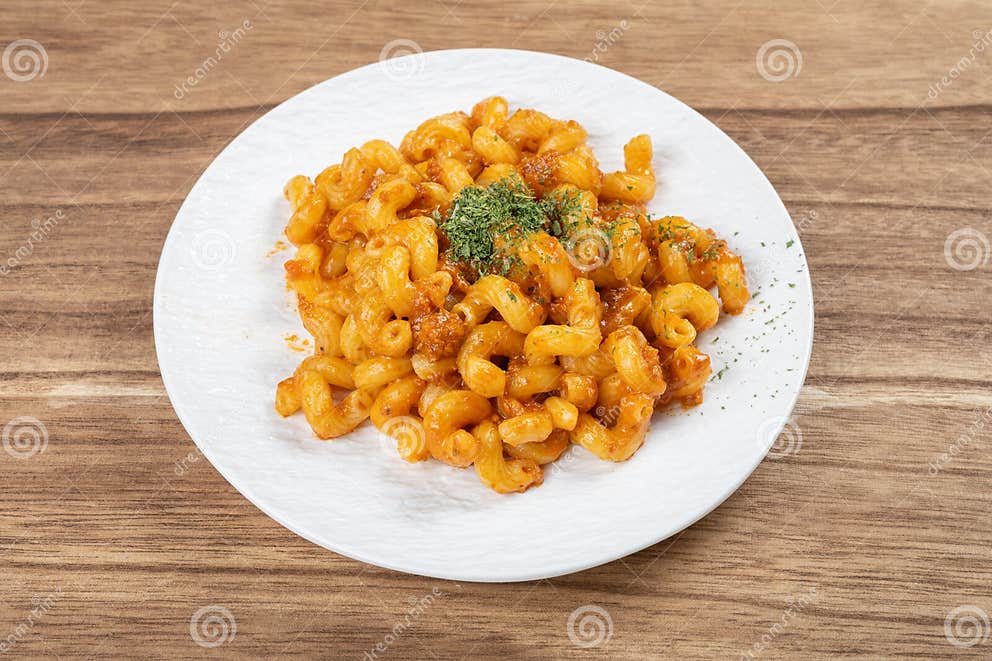 Dish of Classic Tomato Bolognese Pasta at Horizontal Composition Stock ...