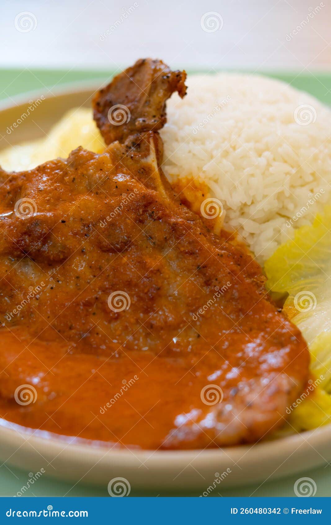 Dish of Pork Rib with Egg and Cabbage and Rice Vertical Composition ...