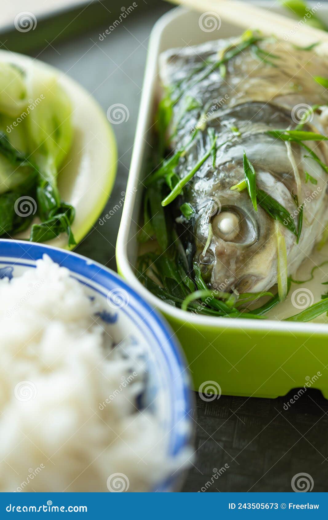 Fast Food of Steamed Fish and Vegetable and Rice at Vertical ...