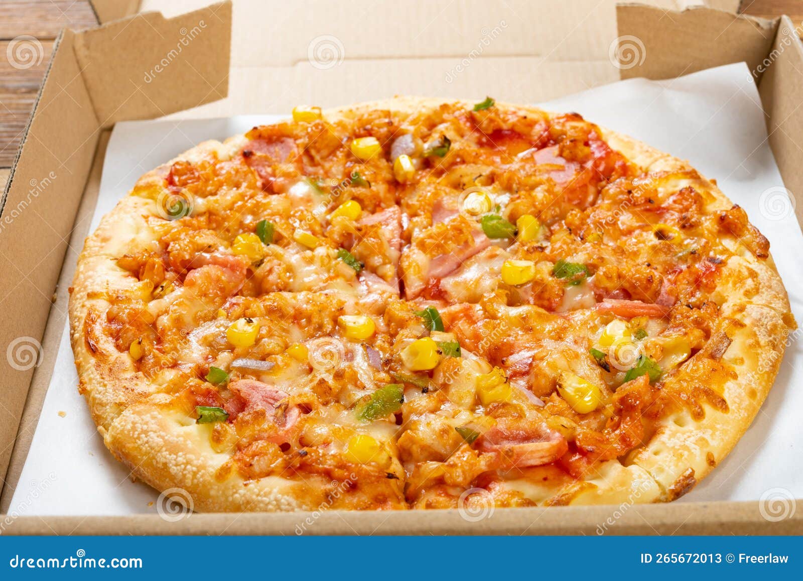 Fresh Pizza with Bacon Toppings in a Box Stock Image - Image of yummy ...