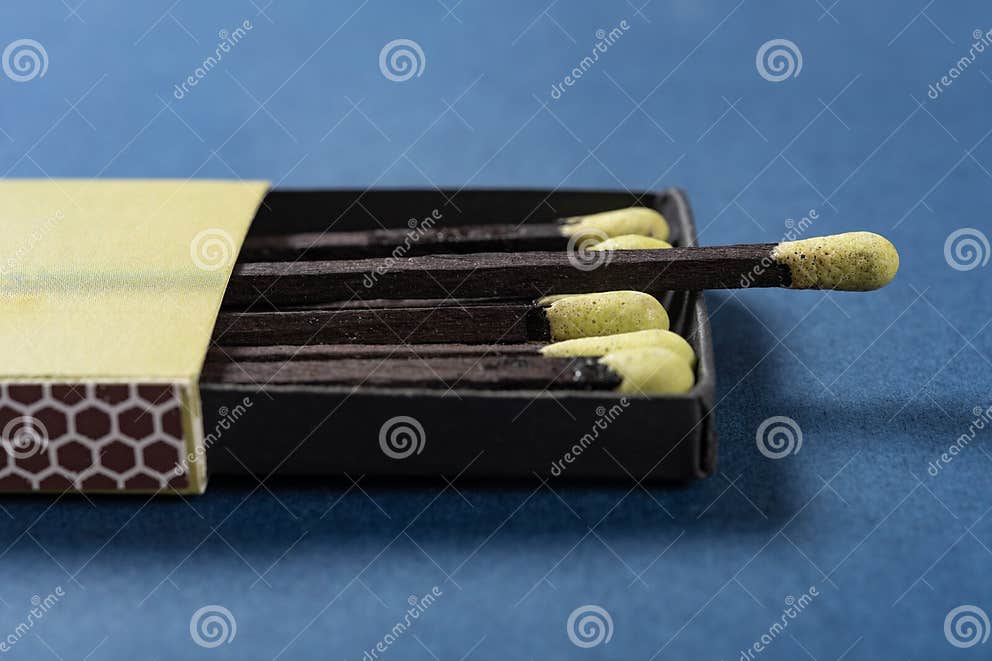Angle View Grass Green Matchbox on Blue Background at Horizontal ...