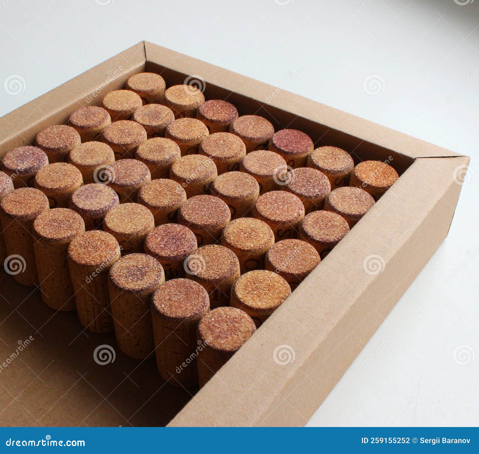 Angle View of a Neat Rows of Wine Corks Inside a Corrugated Paper Box ...