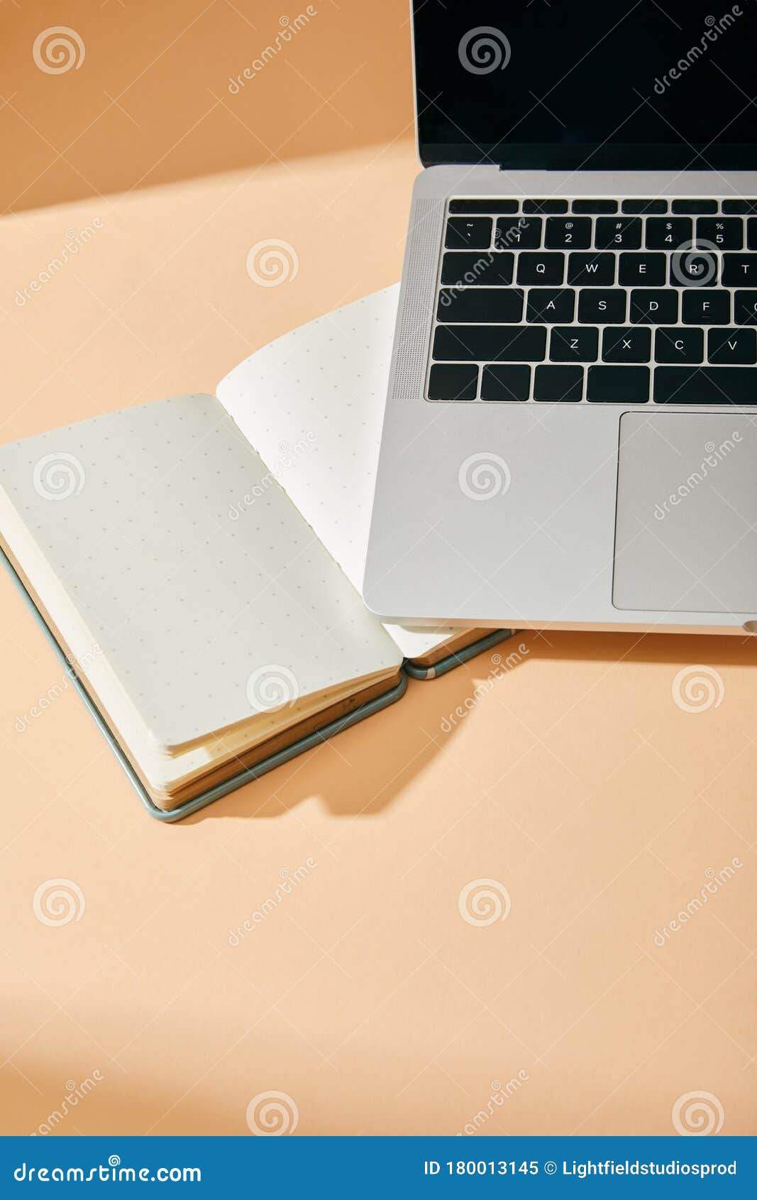 Angle View of Opened Blank Notebook Stock Image - Image of computer ...