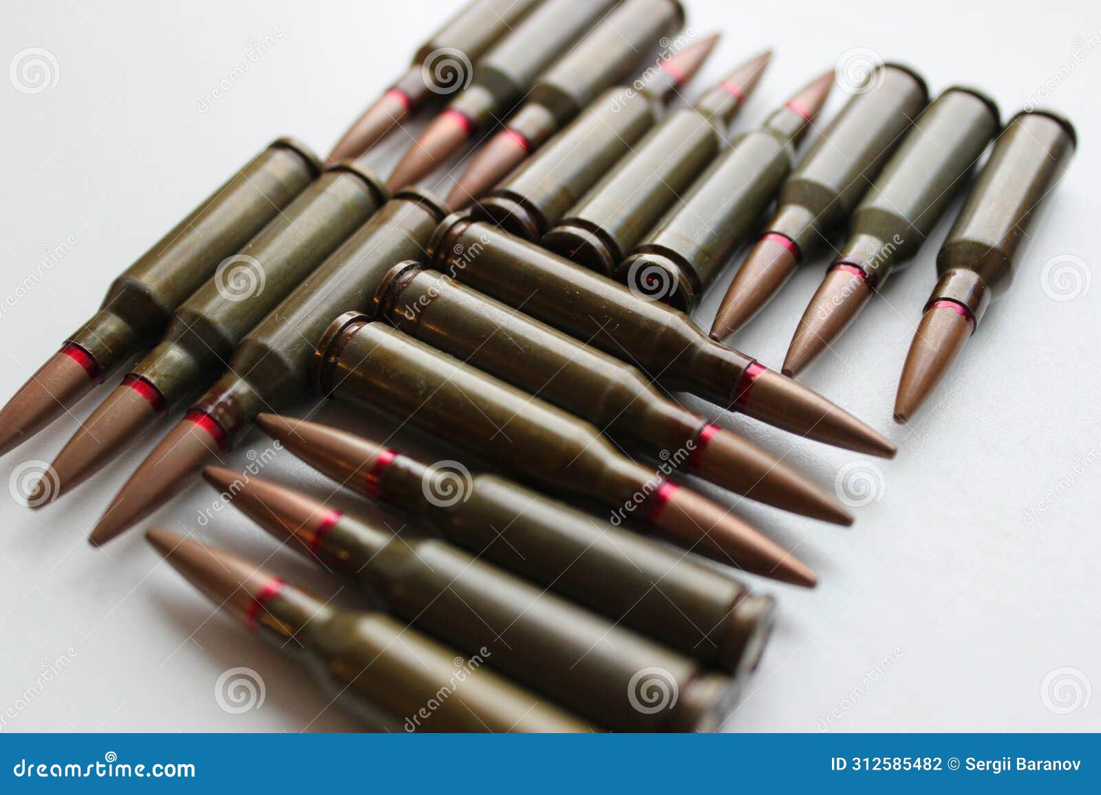 Angle View of Real Bullets Caliber 5.45 Laid Out in Square Order ...