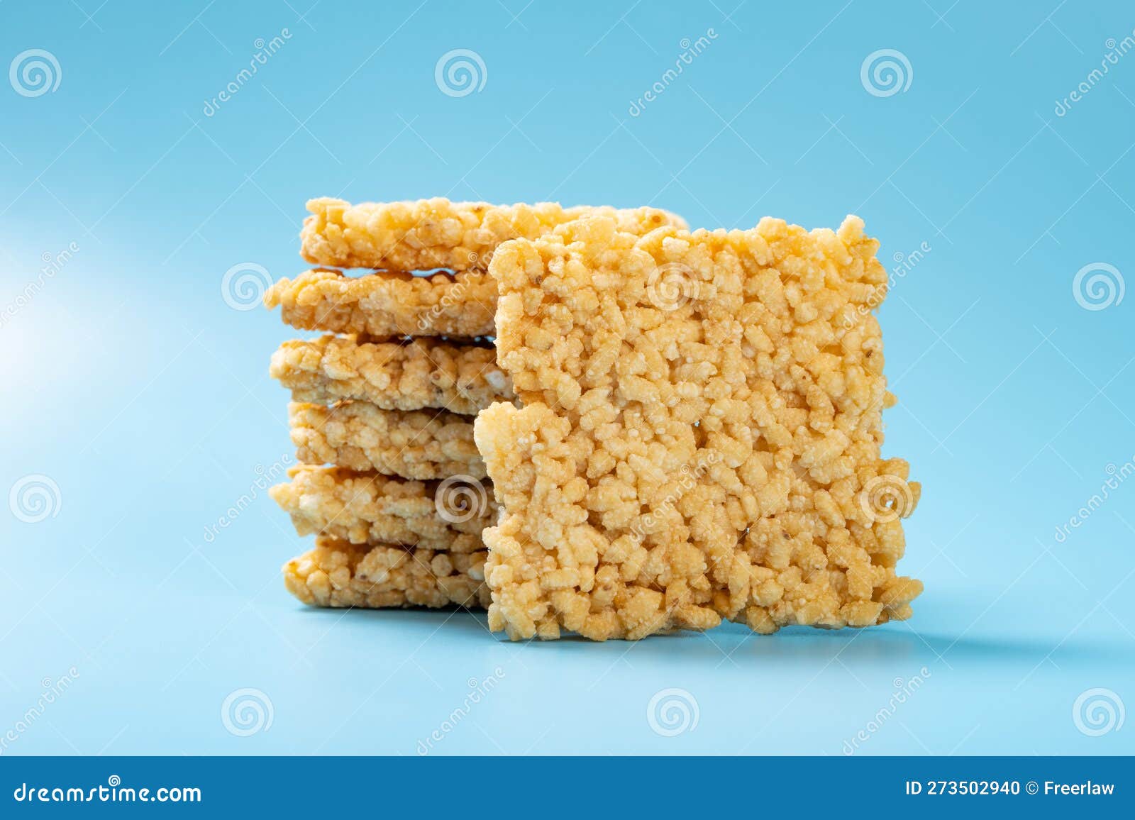 Angle View Rice Crust on Blue Background Stock Photo - Image of puffed ...