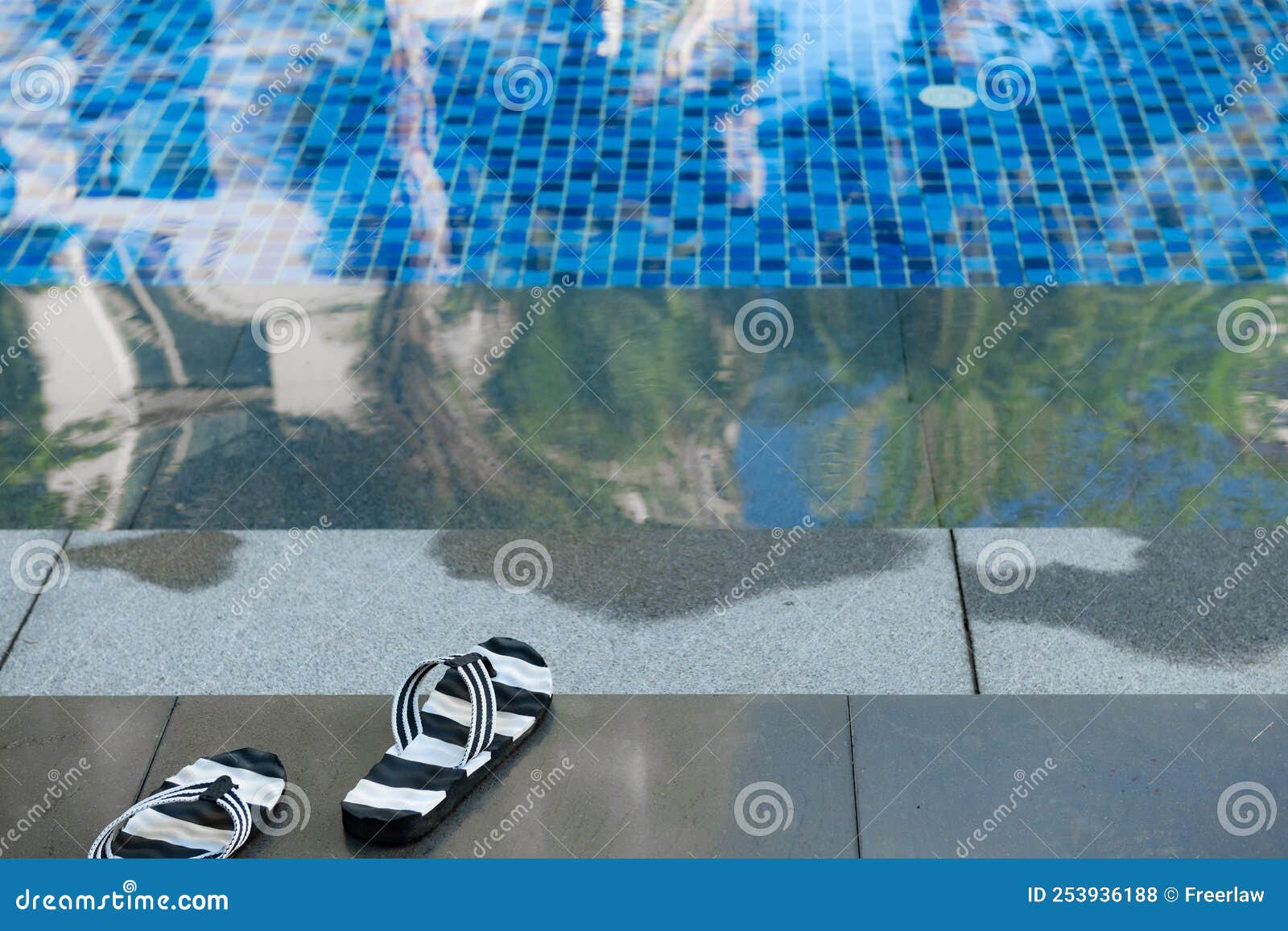 Swimming Pool and Pair of Slippers Stock Photo - Image of pool, relax ...