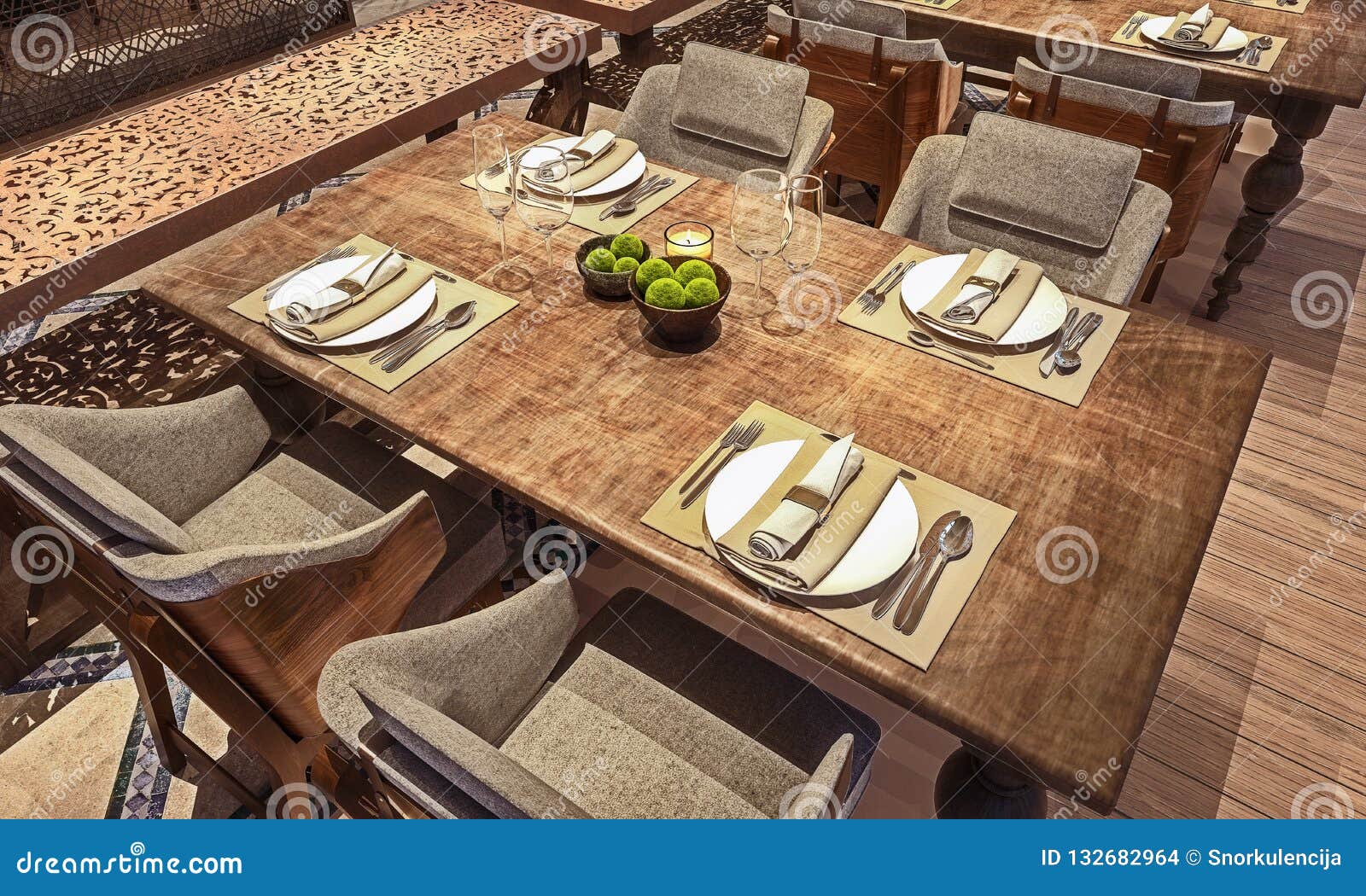 Angle View of Table Setup for Modern Arabic Restaurant, Concept, Wooden ...