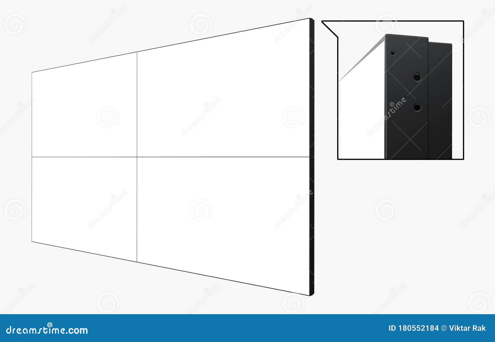 Angle View of 2x2 Video Wall 4 Screens Template Isolated on White ...