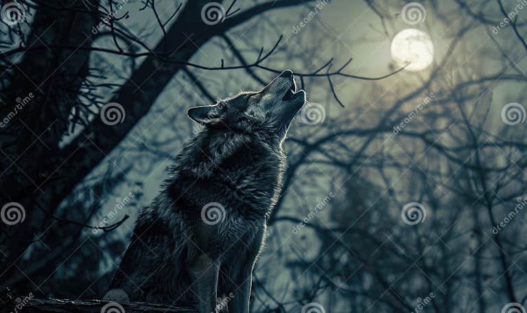 Angle View of a Wolf Howling at the Moon Stock Photo - Image of winter ...