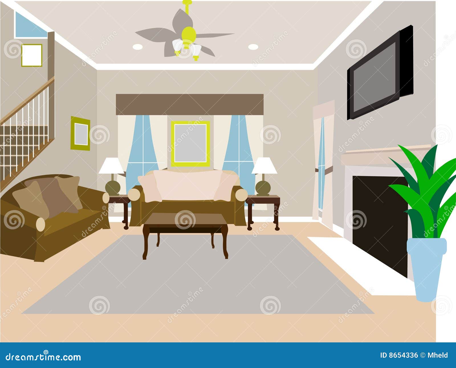 Angled Modern Living Room of Two Story House Stock Vector ...