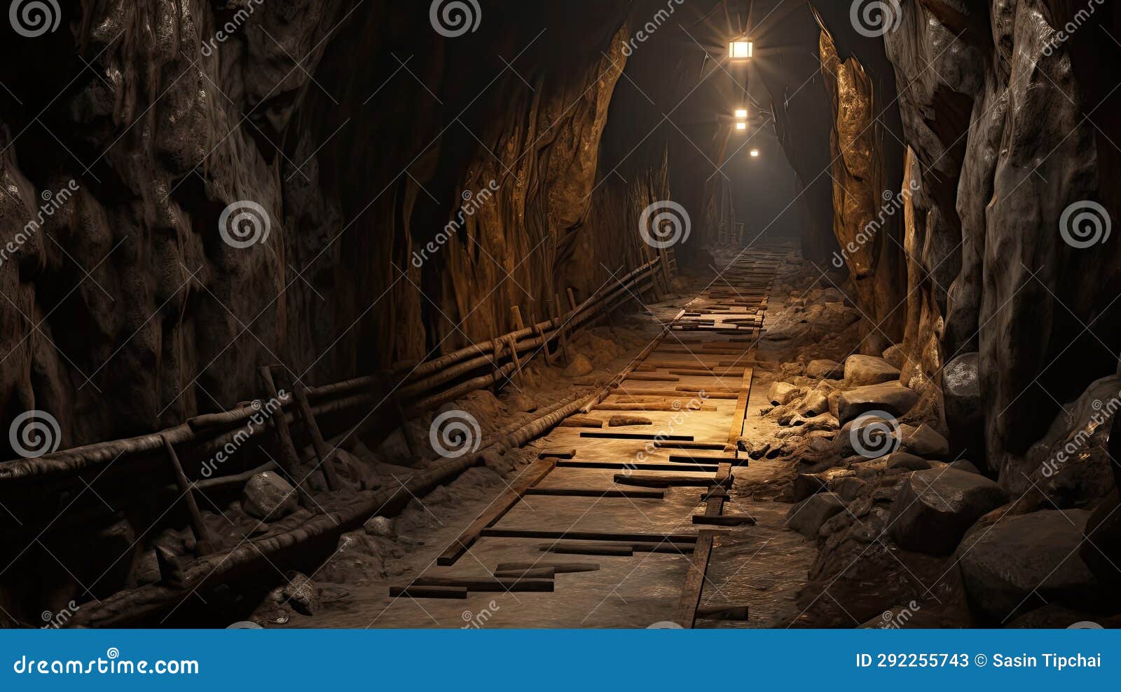 Angled Shot of Underground Mine Passage Stock Illustration ...