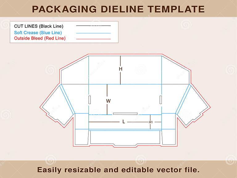 Angled Side Box with Header Slots Box Dieline Template Stock Vector ...