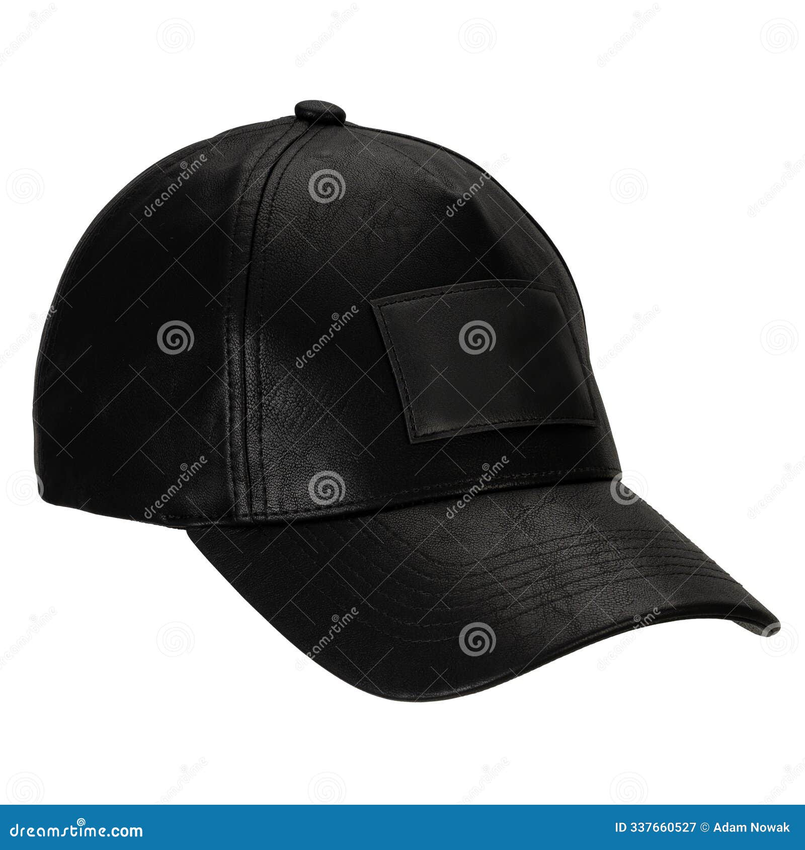 Angled Side View of Black Leather Cap with Patch Stock Image - Image of ...