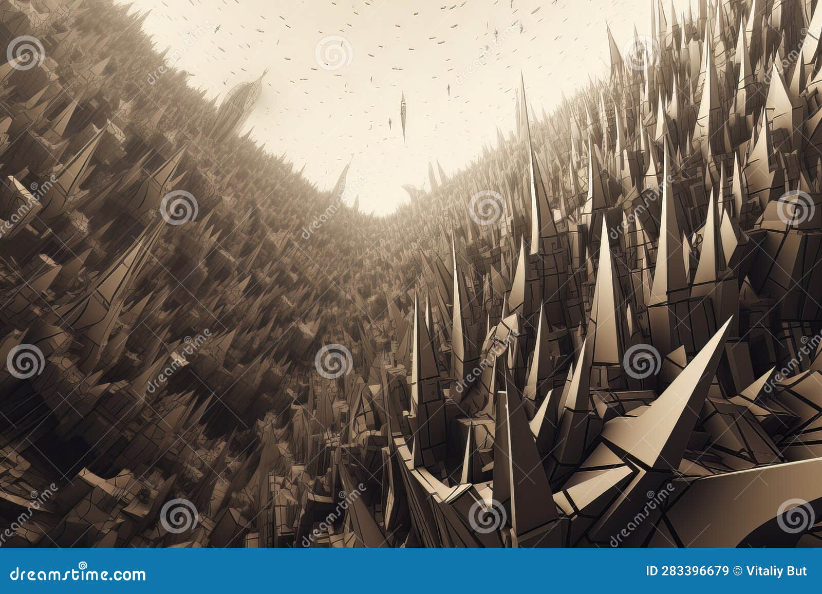 Angled Upward View of Gabled Drawn Abstract Buildings AI Stock ...