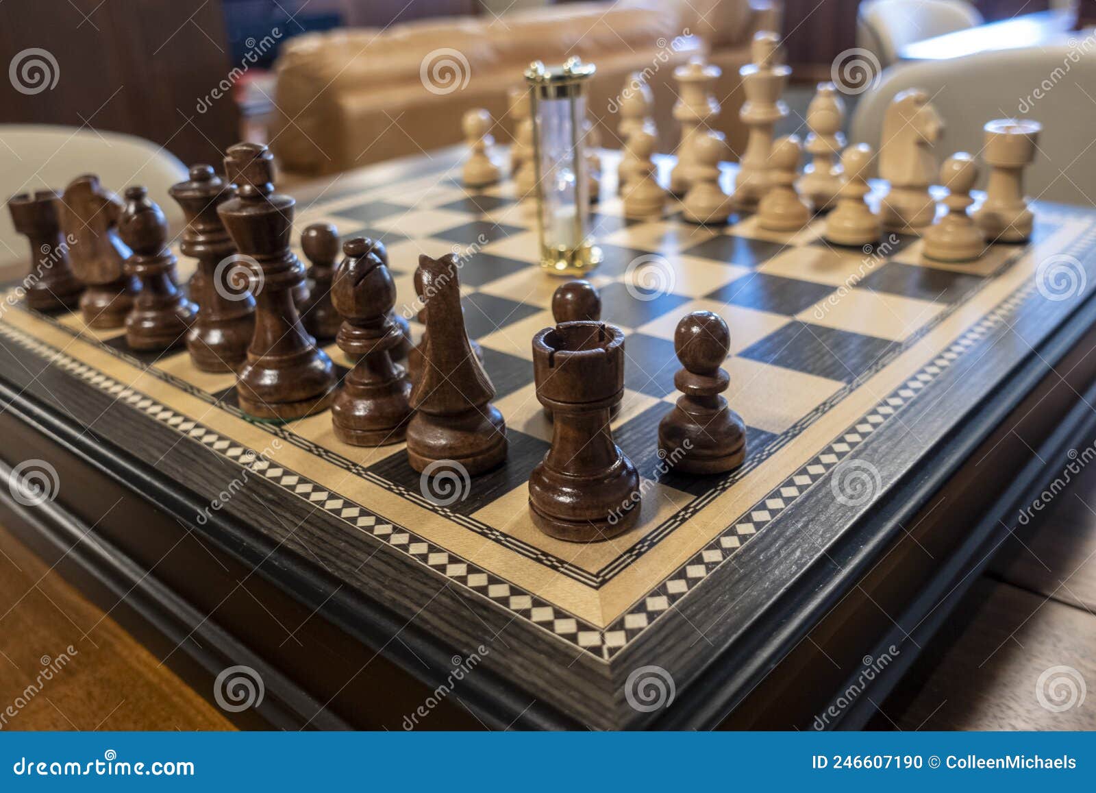 Angled View of a Beautiful, Wood Chess Board, with Light and Dark Wood ...