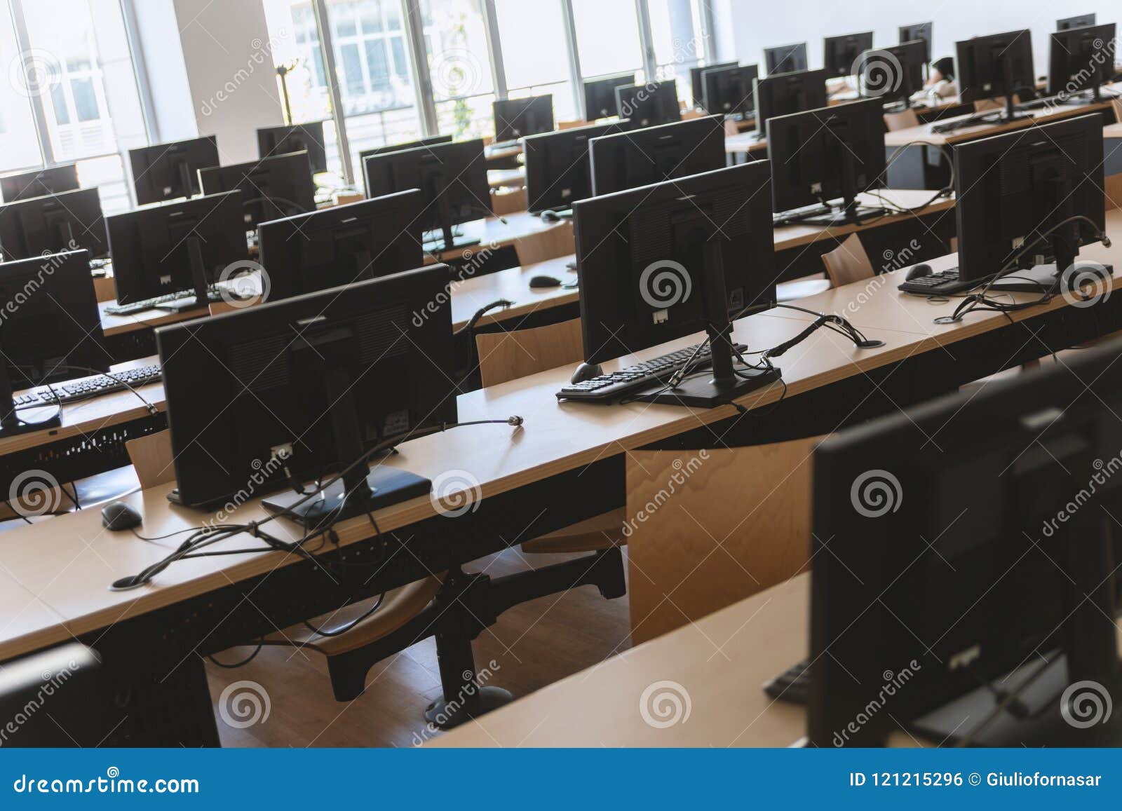 Angled View of Businessplace with Many Desktop Computers. Stock Photo ...