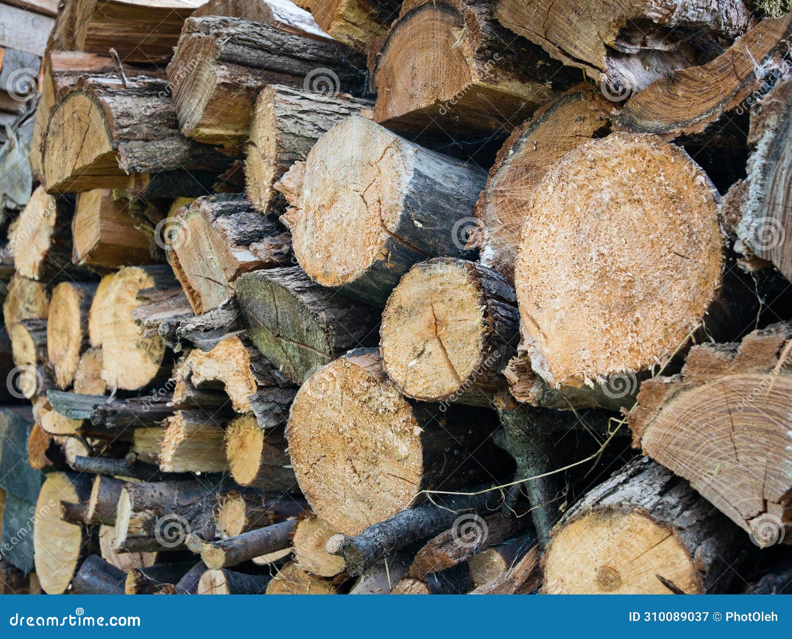 Firewood Of Different Sizes Stacked On The Background Of A Brick Wall ...