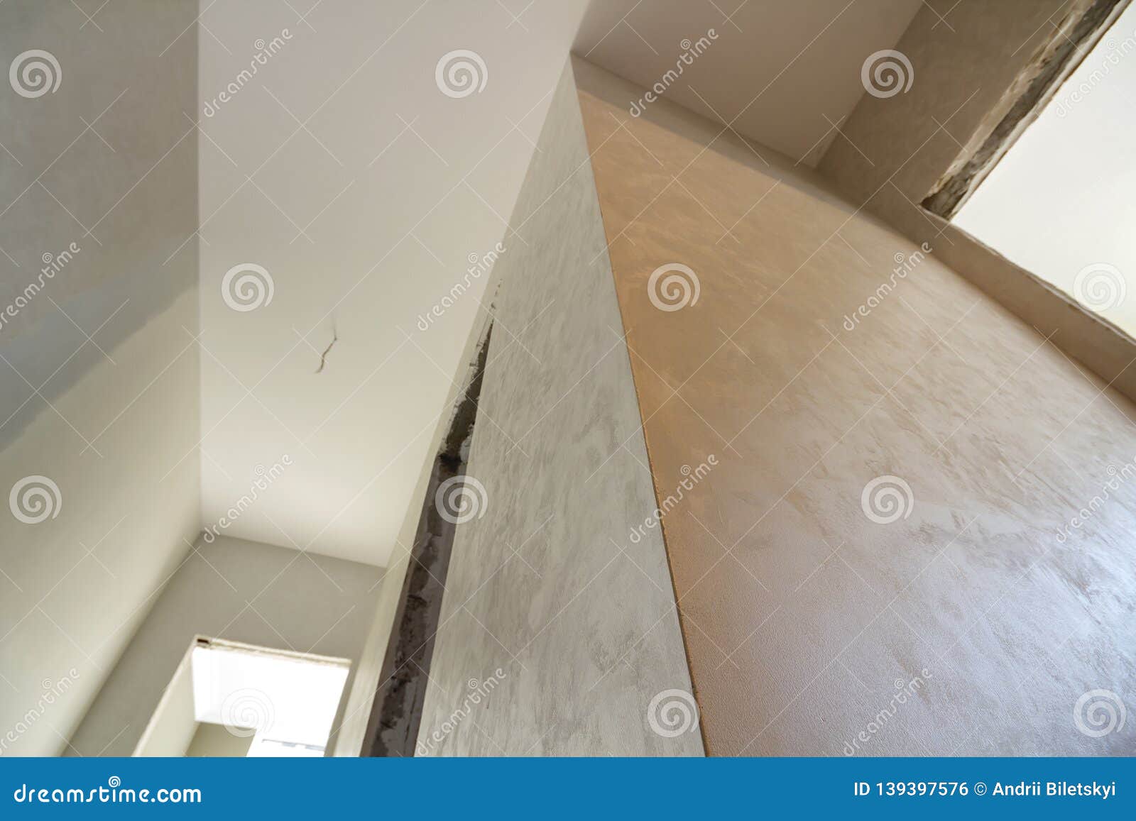 Angled View Of New Unfinished Apartment Under Reconstruction. White ...