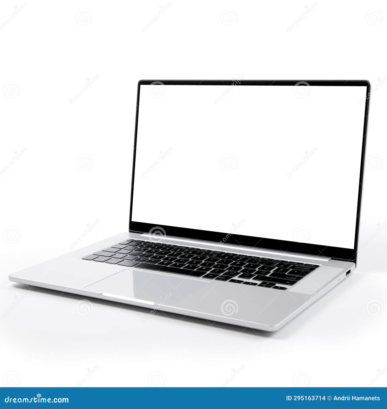 Angled View of Sleek Laptop with Blank Screen Isolated on White Stock ...