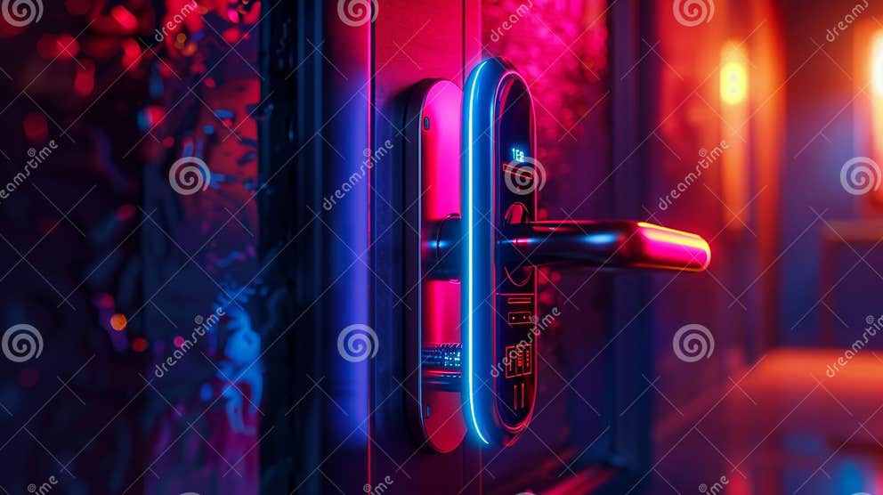 An Angled View of a Smart Door Lock with Geofencing Capabilities Automatically Locking and ...