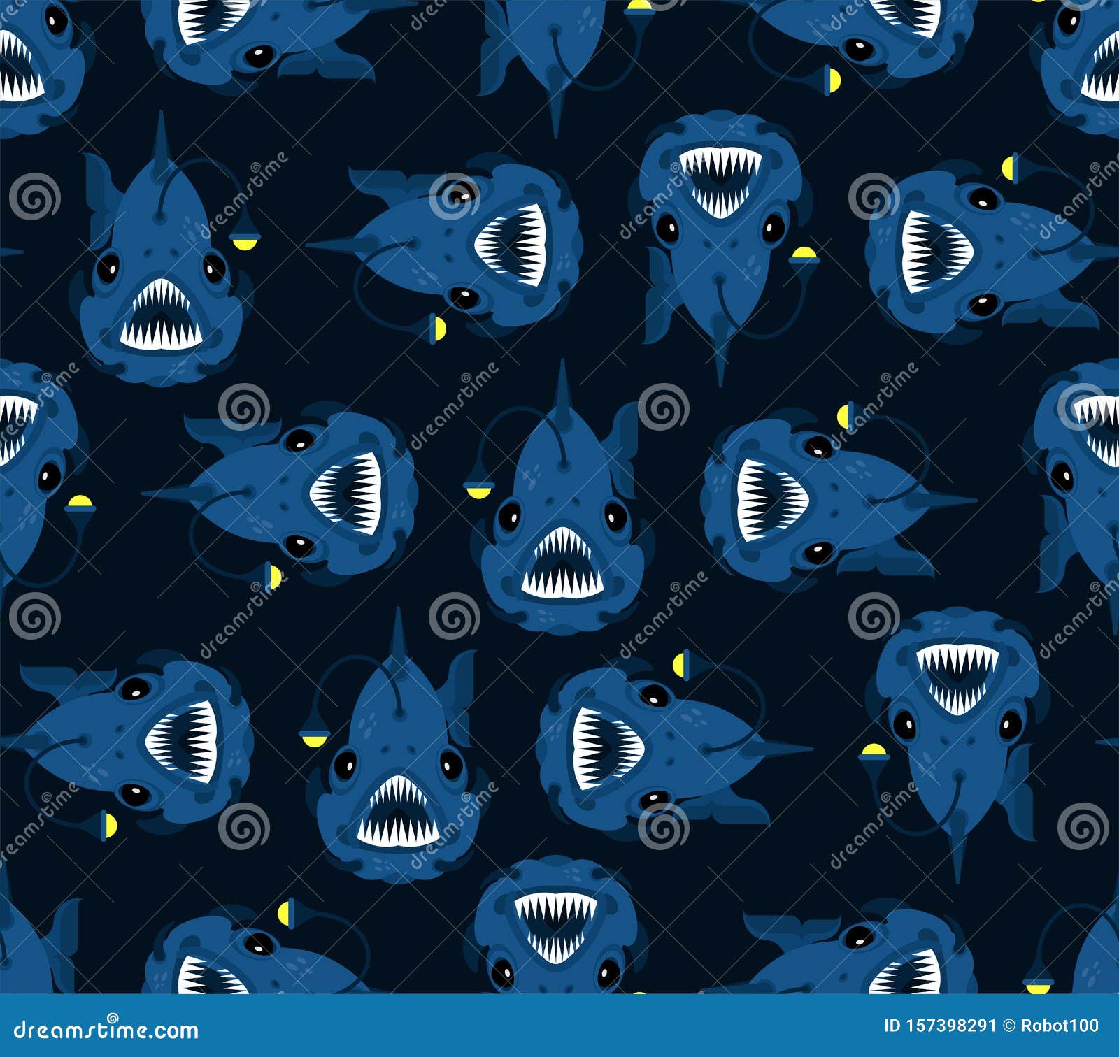 Angler Background. Deep Sea Fish Pattern Seamless. Vector Texture ...