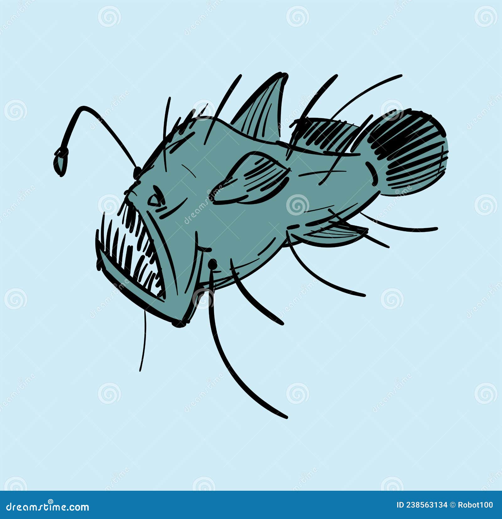 Angler Deep Sea Fish Hand Drawing. Vector Illustration Stock Vector ...