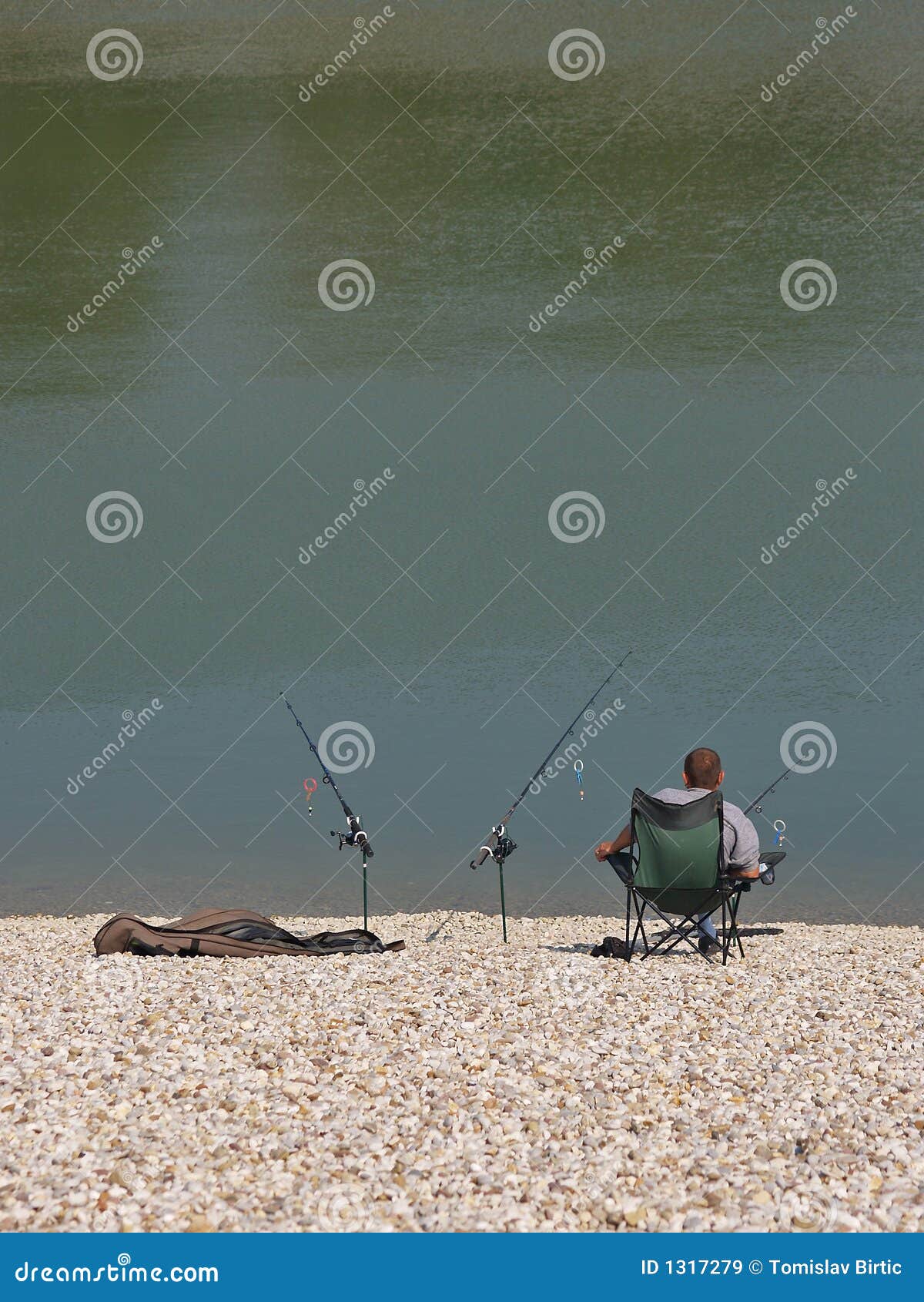 Angler Enjoying Peace at Lake Shore Stock Image - Image of fisherman ...