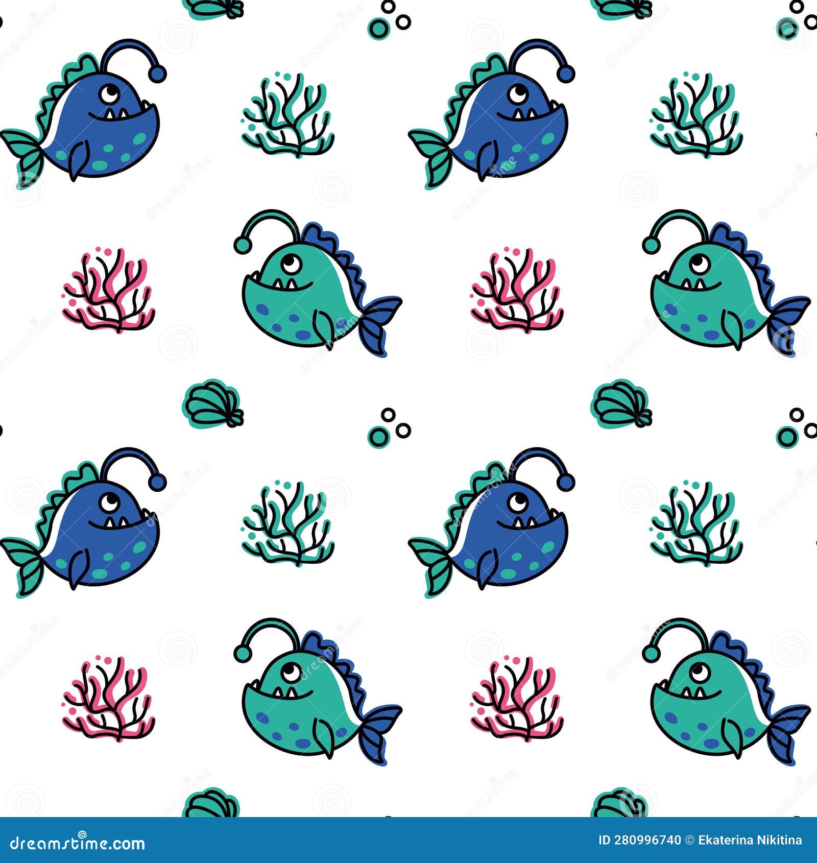 Angler Fish with a Lantern on Its Head, Children S Print. Summer ...