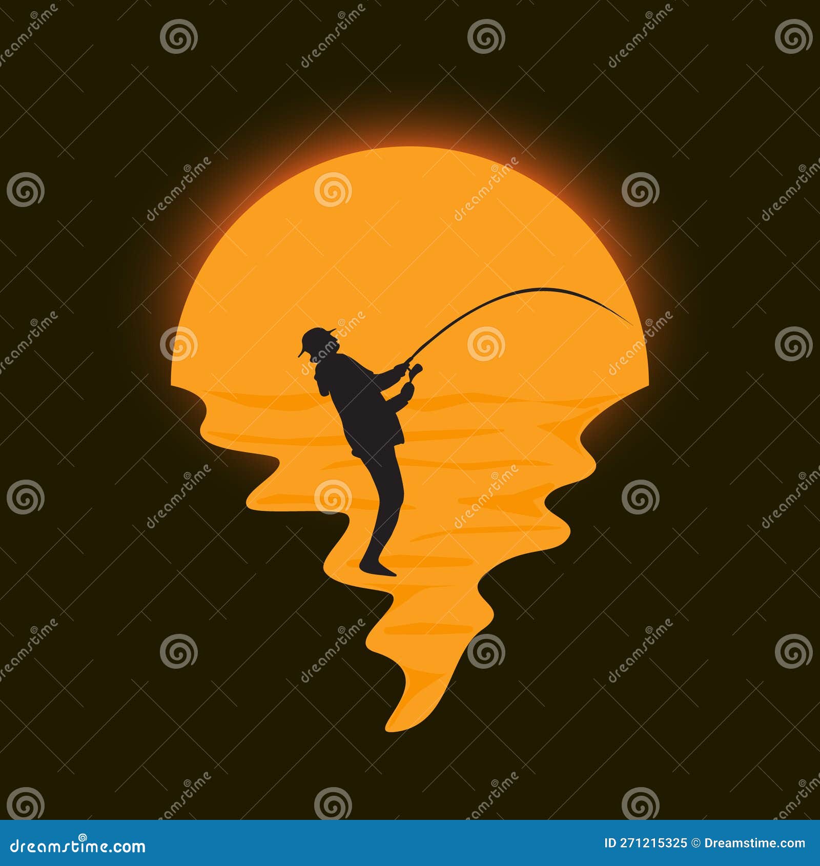 Angler Fishing Silhouette Logo Design At Sunset Vector Illustration ... Angler Fishing Silhouette Logo Design At Sunset Vector Illustration ...