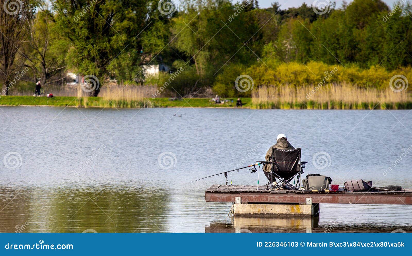 Angler sitting on the pier stock image. Image of stool - 226346103