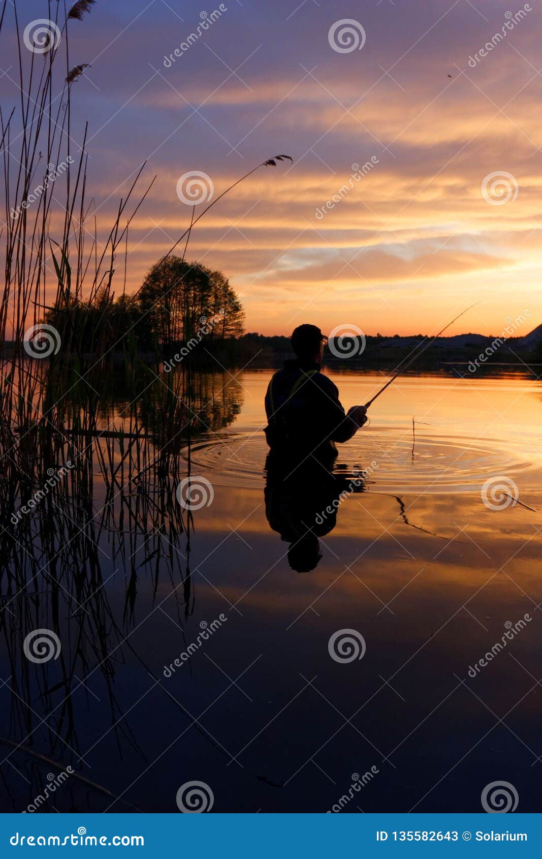 Angler stock image. Image of gloaming, outline, sunrise - 135582643